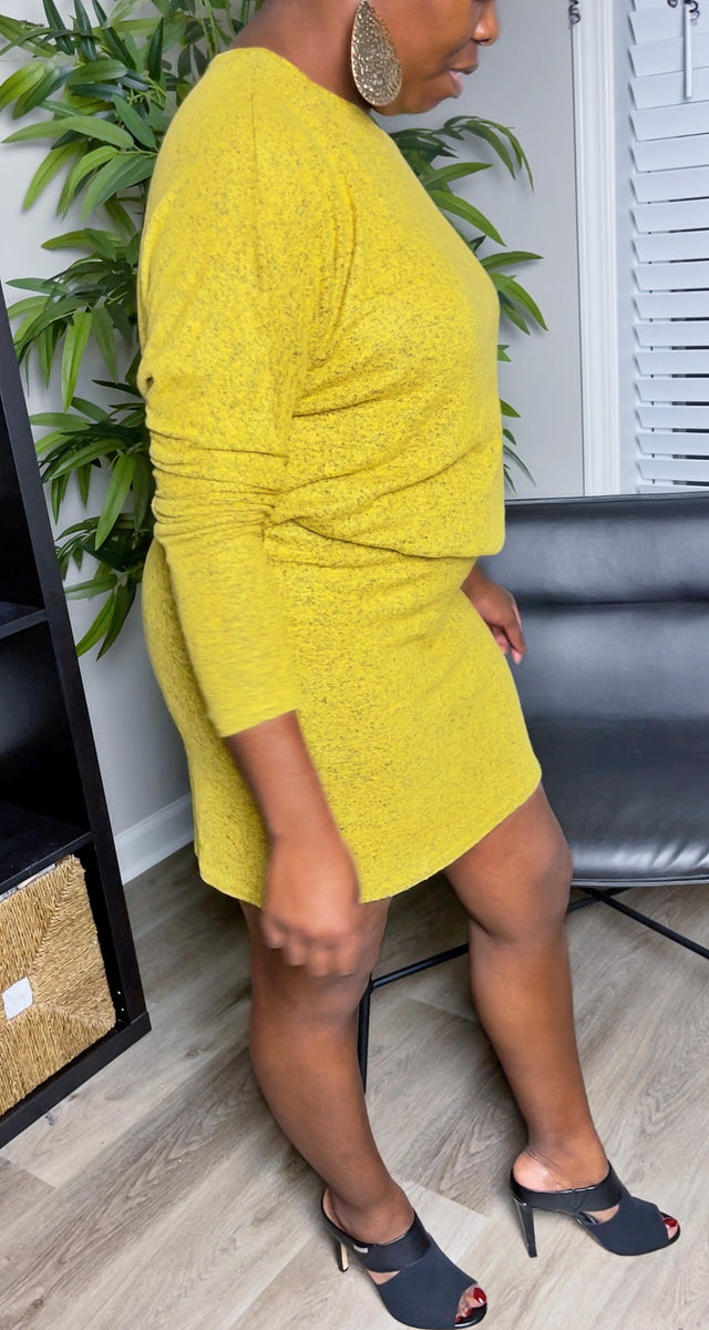 Aimee Cold Shoulder Long Sleeve Mini Dress (Mustard) – Swann Salon Studio